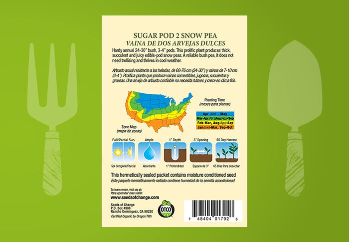 SEEDS OF CHANGE™ ORGANIC SUGAR POD 2 SNOW PEA SEEDS - Mt. Sinai, NY ...